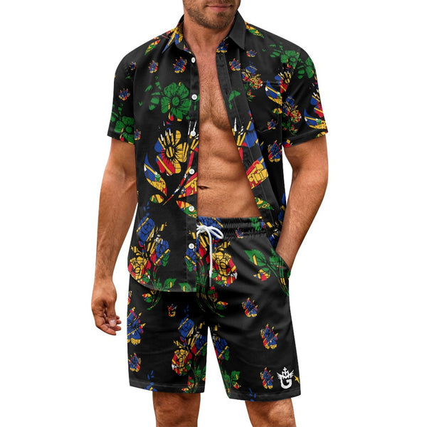 TMMG HAITI BLACK HAITIAN FLAG CHOUBLAK HIBISCUS FLOWER CABANA SET