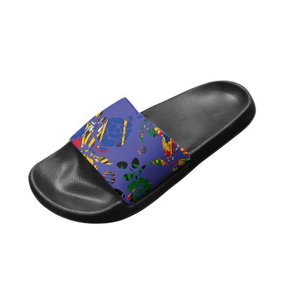 TMMG HAITI BLUE HAITIAN FLAG CHOUBLAK HIBISCUS FLOWER ADULT SANDALS