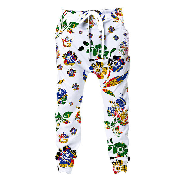 TMMG LUXURY HAITIAN FLAG CHOUBLAK HIBISCUS FLOWERS JOGGERS