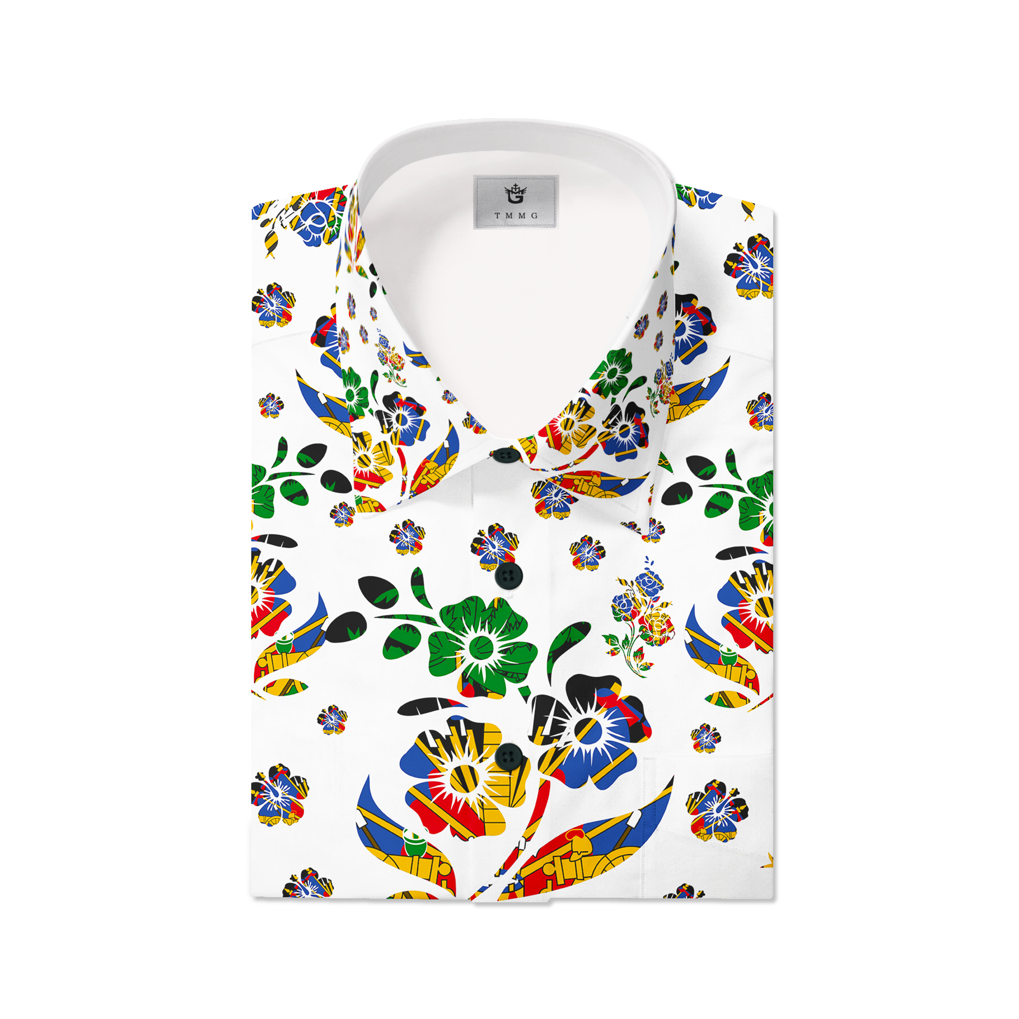 TMMG LUXURY HAITIAN FLAG HIBISCUS CHOUBLAK DRESS SHIRT