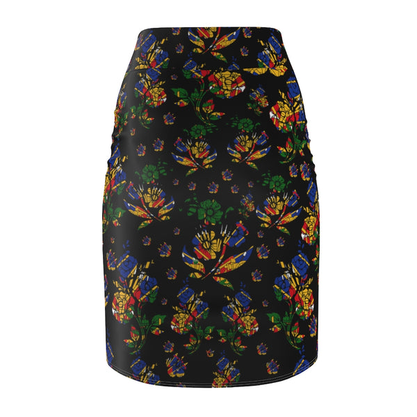 TMMG Haitian Flag Choublak Flower Women's Pencil Skirt